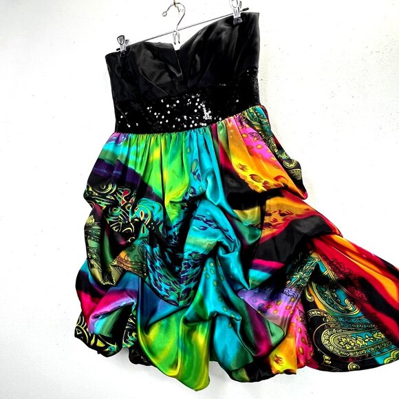 Studio Y | Dresses | Studio Y Bubble Hem Dress 78 Rainbow Satin Black ...